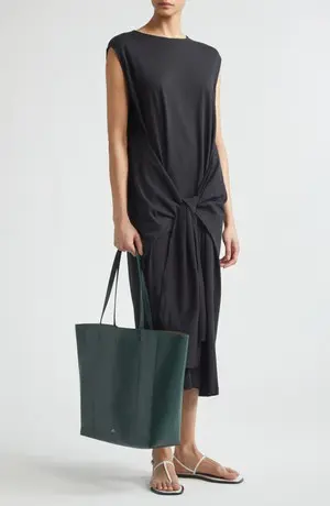 TOTEME Tie Waist Organic Cotton Jersey Midi Dress - Black