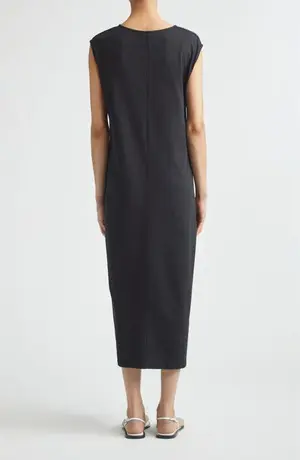 TOTEME Tie Waist Organic Cotton Jersey Midi Dress - Black