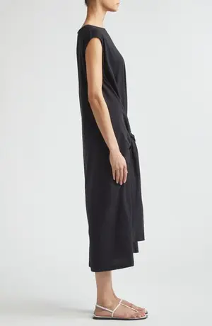 TOTEME Tie Waist Organic Cotton Jersey Midi Dress - Black