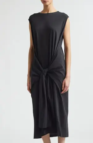 TOTEME Tie Waist Organic Cotton Jersey Midi Dress - Black
