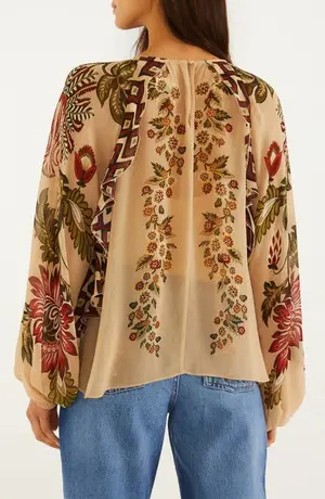 Farm Rio Floral Cascade Long Sleeve Top