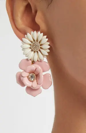 Carolina Herrera Double Flower Drop Earrings