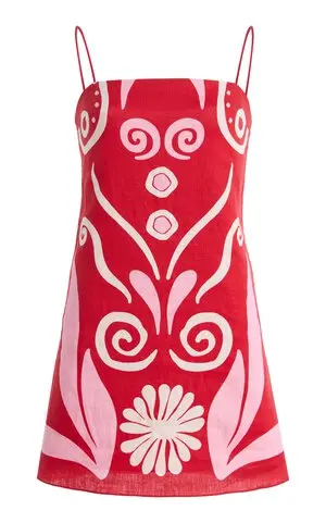 CALA DE LA CRUZ Cala De La Cruz Ancona Printed Linen Mini Dress Red
