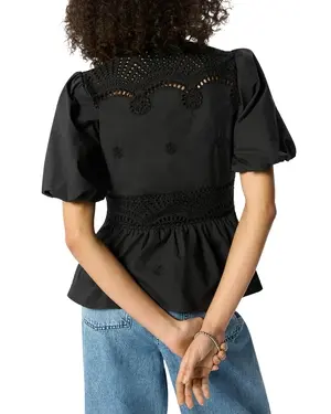 Whistles Cotton Broderie V Neck Blouse