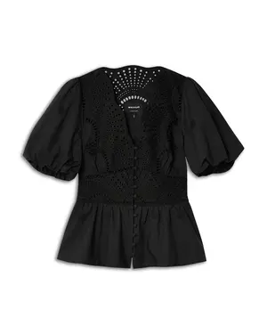 Whistles Cotton Broderie V Neck Blouse