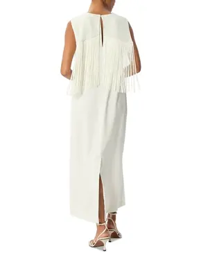 Whistles Sleeveless Fringe Back Midi Dress