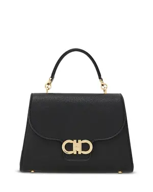 FERRAGAMO Double Gancino Small Leather Top Handle Bag