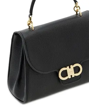 FERRAGAMO Double Gancino Small Leather Top Handle Bag