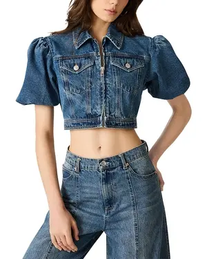 Steve Madden Marcy Puff Sleeve Denim Jacket - Blue Heath
