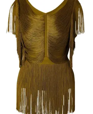 Karen Millen Draped Fringe Knitted Top - Olive