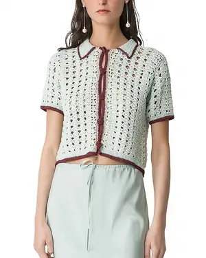 FORTE_FORTE Cable Luxe Crocheted Polo Shirt - Plume