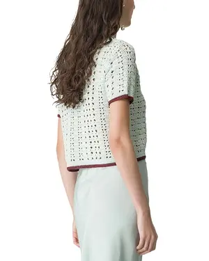 FORTE_FORTE Cable Luxe Crocheted Polo Shirt