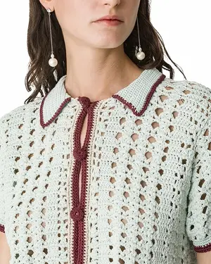 FORTE_FORTE Cable Luxe Crocheted Polo Shirt