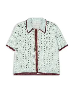 FORTE_FORTE Cable Luxe Crocheted Polo Shirt