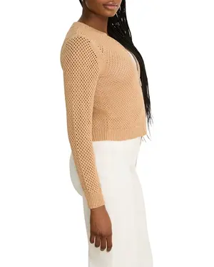 NIC+ZOE Zip Front Mesh Cardigan Sweater - Caramel