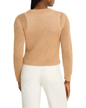 NIC+ZOE Zip Front Mesh Cardigan Sweater - Caramel