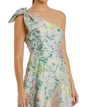 Mac Duggal One Shoulder Brocade Gown With Bow Detail