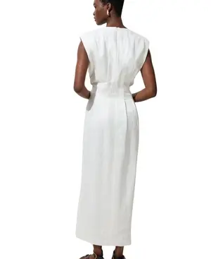 Karen Millen Linen Blend Pin Tucked Midi Dress
