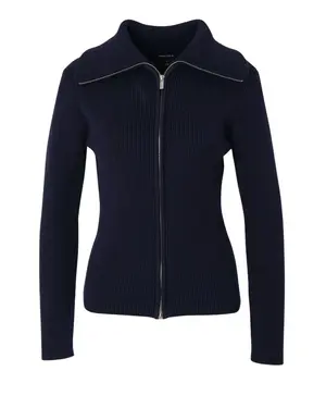 Karen Millen Cotton Zip Through Collared Knit Cardigan