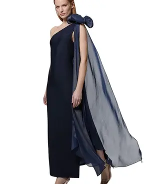 Karen Millen Shoulder Bow Cape Detail Maxi Dress - Navy