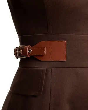 Karen Millen Belted Crewneck Midi Dress - Chocolate