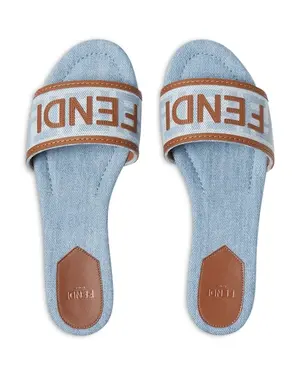 Fendi Denim Slides - Blue/brown