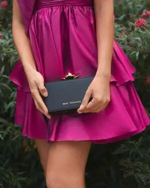 Mac Duggal Leather Box Clutch With Gold Rose Closure