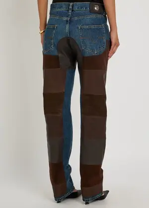 Versace Patchwork Leather And Suede Straight-leg Jeans - Blue