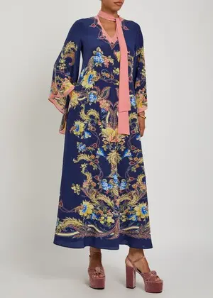 Etro Printed Silk Maxi Dress With Scarf Neckline
