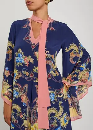 Etro Printed Silk Maxi Dress With Scarf Neckline
