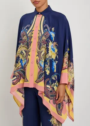 Etro Asymmetric Paisley And Floral Print Silk Shirt