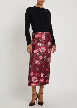 Erdem Floral-print Satin Midi Pencil Skirt - Red