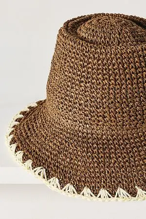 WYETH Straw Whipstitch Bucket Hat - Brown