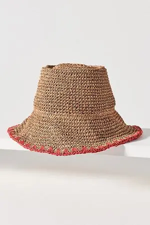 WYETH Straw Whipstitch Bucket Hat - Orange