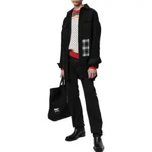 Off-White Logo Print Plaid Patch Pocket Lapel Jacket