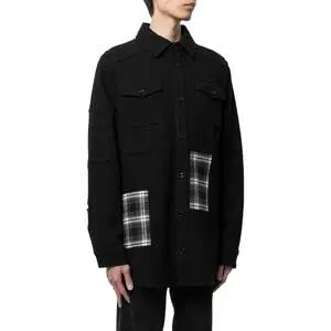 Off-White Logo Print Plaid Patch Pocket Lapel Jacket