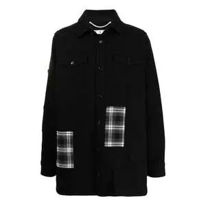 Off-White Logo Print Plaid Patch Pocket Lapel Jacket - Black