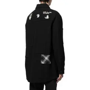 Off-White Logo Print Plaid Patch Pocket Lapel Jacket