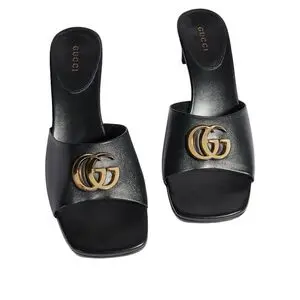Gucci Slide Sandal With Double G Detail - Black