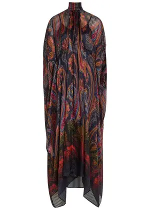 Etro Printed Gathered Silk-chiffon Midi Dress - Multicoloured