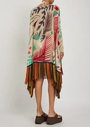 Etro Printed Fringed Sheer Seersucker Cover-up