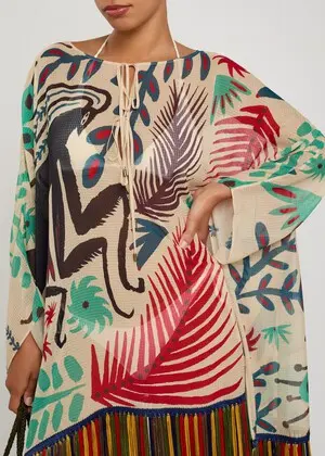 Etro Printed Fringed Sheer Seersucker Cover-up