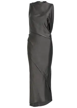 Victoria Beckham Draped Satin-crepe Midi Dress - Brown