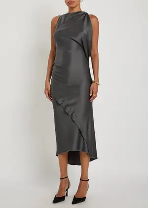 Victoria Beckham Draped Satin-crepe Midi Dress - Brown