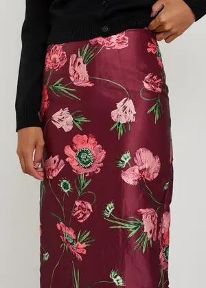 Erdem Floral-print Satin Midi Pencil Skirt