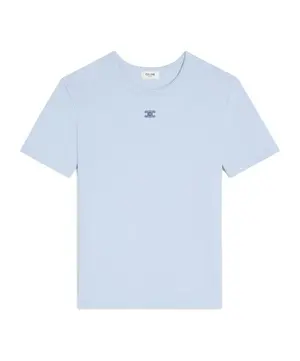 Celine Triomphe T-shirt In Ribbed Cotton Jersey - Ciel/navy