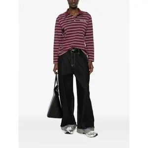 SPORTY  RICH Sporty & Rich Striped Long Sleeve Polo Shirt