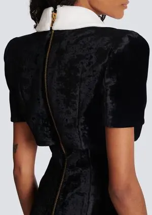 Balmain Short Structured Velvet And Crepe Dress