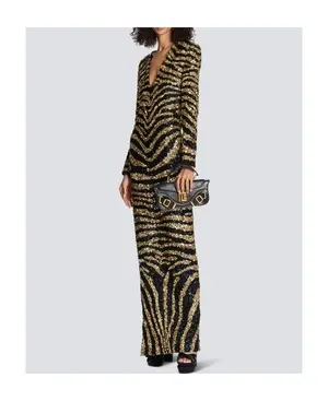 Balmain Embroidered Zebra Long Dress