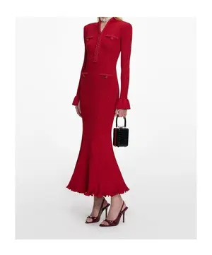 SELF-PORTRAIT Beaded-trim Ribbed Midi Dress
